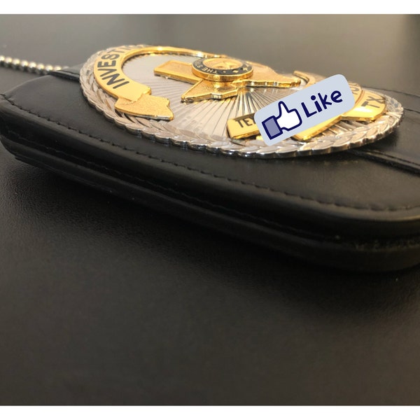 Black Full Grain Leather Neck Chain Police Badge and ID Holder With ...