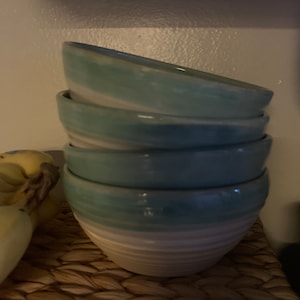 Handmade Aqua Pottery Bowl Turquoise Pottery Soup Bowl Set Coastal Bowl ...