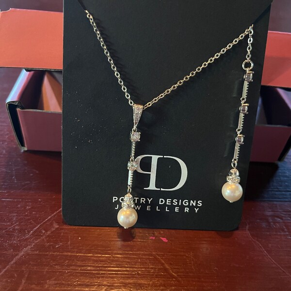 Drop Back Necklace, Simple Wedding Necklace, Bridal Necklace Pearl and ...