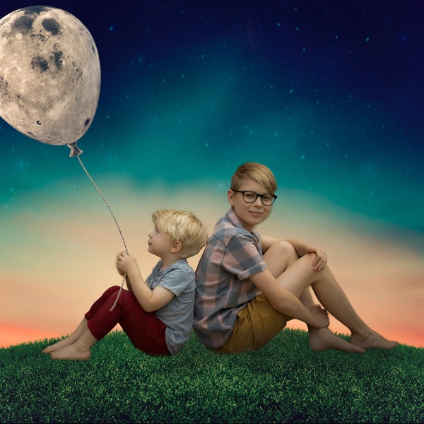 Moon Balloon Backdrop Background / Photography Backdrop / Digital ...