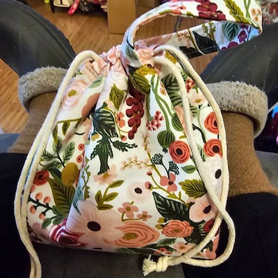 Knitting Project Bag, Summer Wildflower Floral Pink Drawstring Tote ...