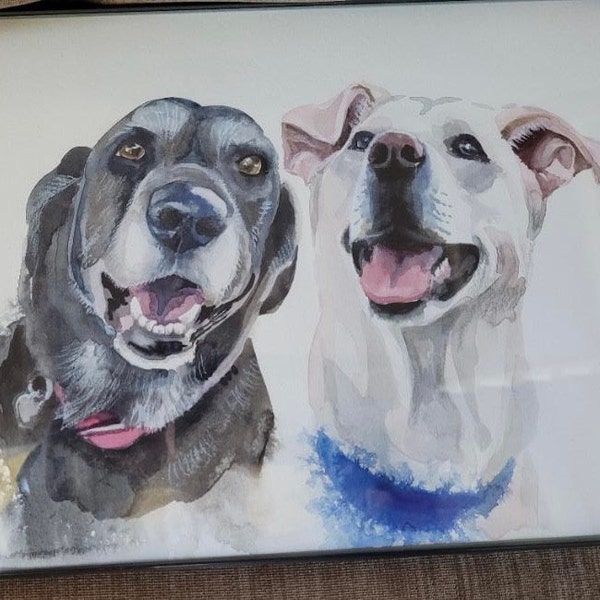 Two Pet Portrait | Mulitple Dog Portrait | 2 Dogs Art | Framed Dog ...