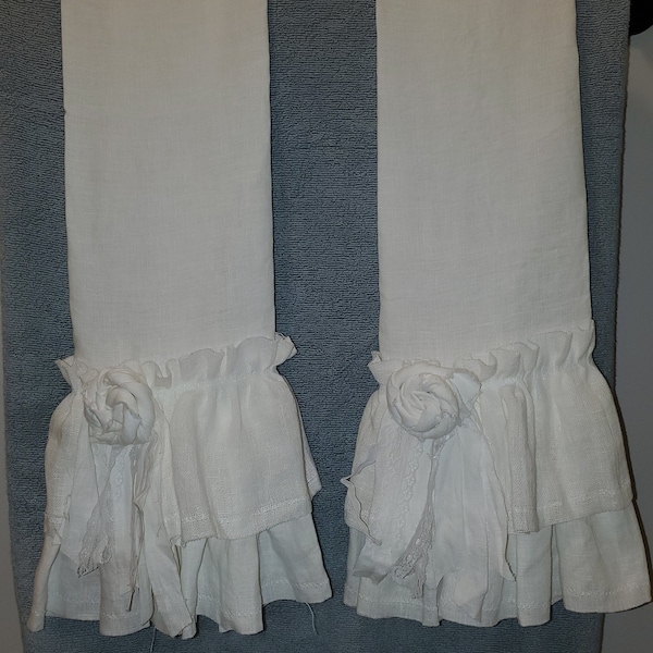 Double Ruffle Linen Towel - Shabby Tea Towels - Handmade Bath Decor ...