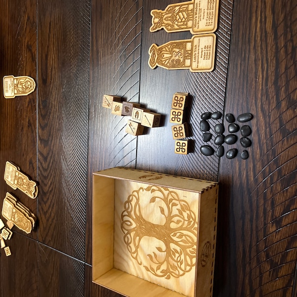 Complete Orlog Game Set (20 Gods, 12 Dice, 30 Tokens, 30 Stones, and 1 ...