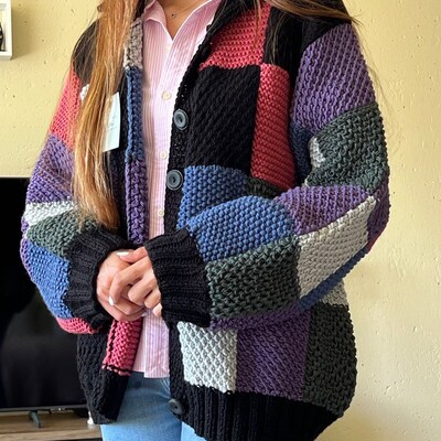 Harry Styles Inspired Cardigan, Colour Block Patchwork Cardigan ...