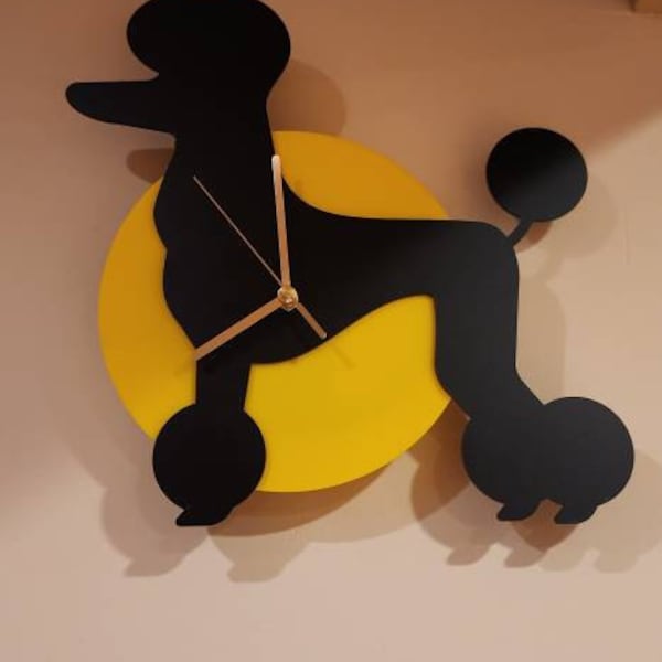 Wagging Tail Poodle Dog - Black & Yellow Silhouette - Wall Clock - Etsy