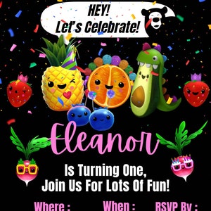 Dancing Fruit First Birthday Invitation Party Invitation Simple and ...