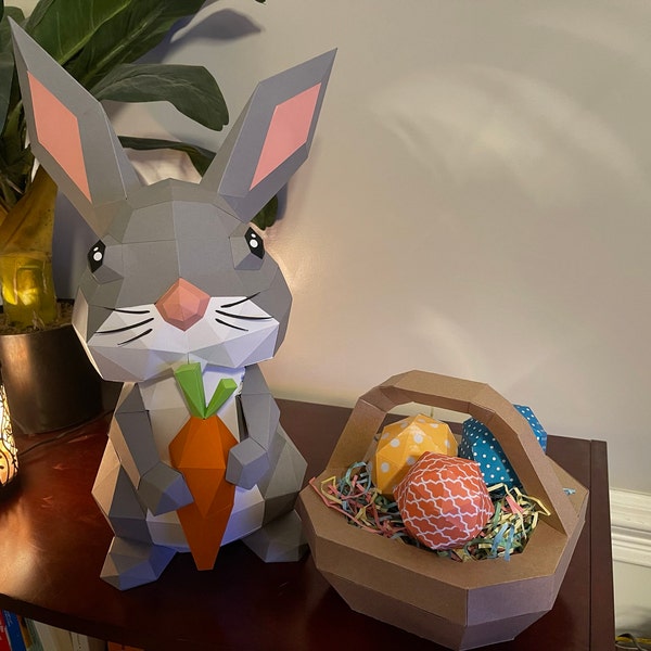 Bunny Easter Papercraft PDF, SVG Template Creating Low Poly 3D Rabbit ...