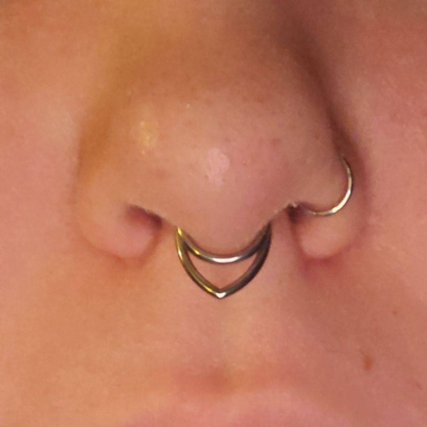 16G Layered Hinged Septum Ring, Titanium Septum Clicker, Silver Septum ...