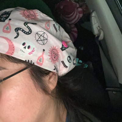 Skeleton Skull Modern Surgical Scrub Cap With Buttons, Nurse Cap ...