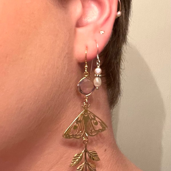 Forest Flutters | Morganite and Quartz Leaf Vine Butterfly Magical Goddess Hippie Celestial Boho ...