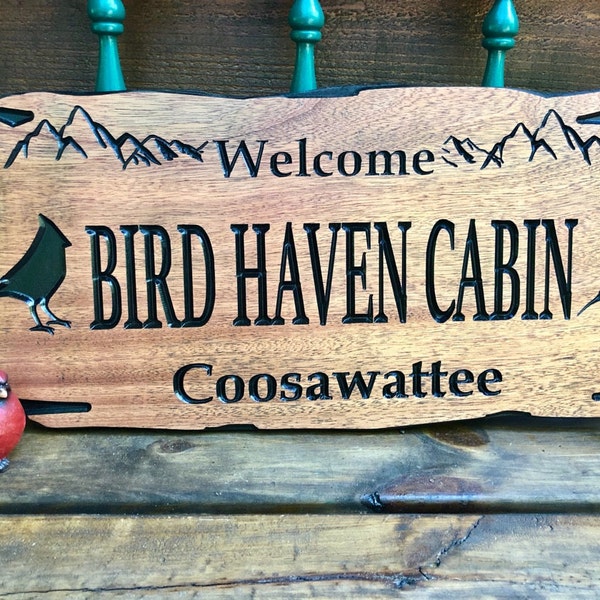 Personalized Wooden Carved Cabin Sign, Rustic Lake House Decor - Etsy