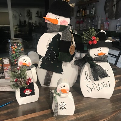 Christmas Wood Snowman Craft PATTERN Chunky Snowmen Set of 4 PDF SVG ...