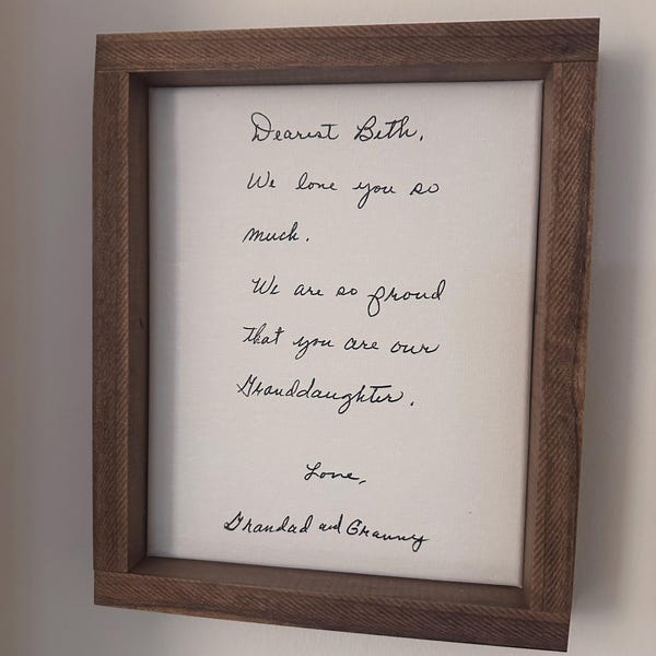 Handwriting Printed on Canvas — Framed, Unframed, or Rope Board Option ...