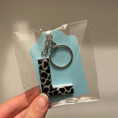Cow Print Letter Keychain L Resin Keychain L Animal Print L ...