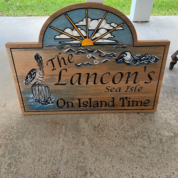 Personalized Beach House or Island House Carved Wood Sign - Pelican - Etsy