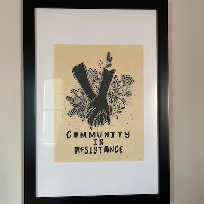 Community is Resistance Lino Style Illusration,, Block Style Print ...
