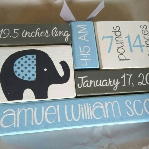 Elephant Baby Birth Stat Nursery Baby Name Blocks, Baby Stats Sign, New ...