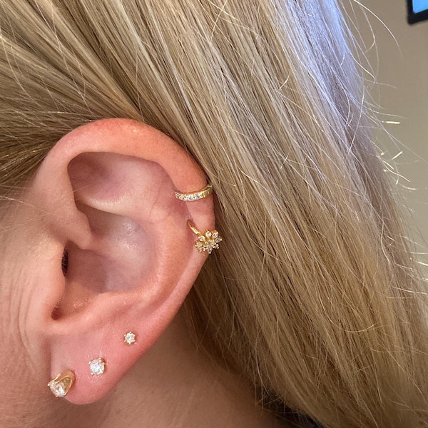 NEW • Emerald Paved Conch Clicker Hoops, Helix Ring, Pave Hoop, Hoop ...