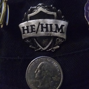 He / Him Pronoun Badge Pride Pronoun Pin Handcrafted Pewter Accessories ...