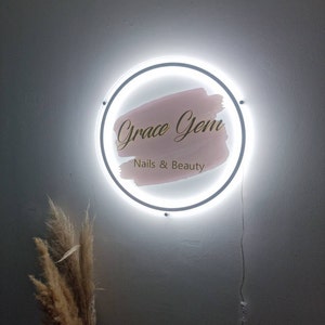 Custom RGB Acrylic Sign Led Round Acrylic Sign for Nail Salon Logo ...