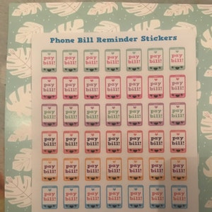42 Cute Mobile/cell Phone Pay Bill Reminder Planner Stickers - Etsy