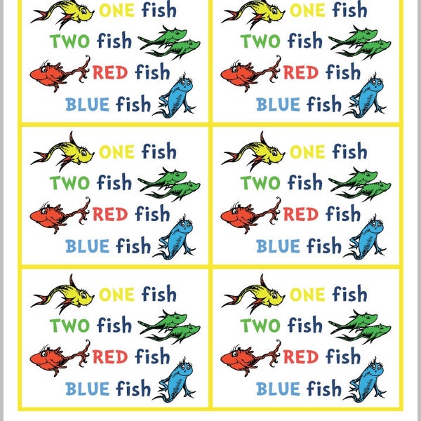Dr. Seuss Treat Bag Card, Dr. Seuss Printable, One Fish Two Fish, Dr ...