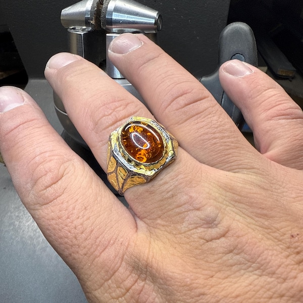 Amber Ring for Men, Sterling Silver Husband Gift Amber Ring, Mens ...