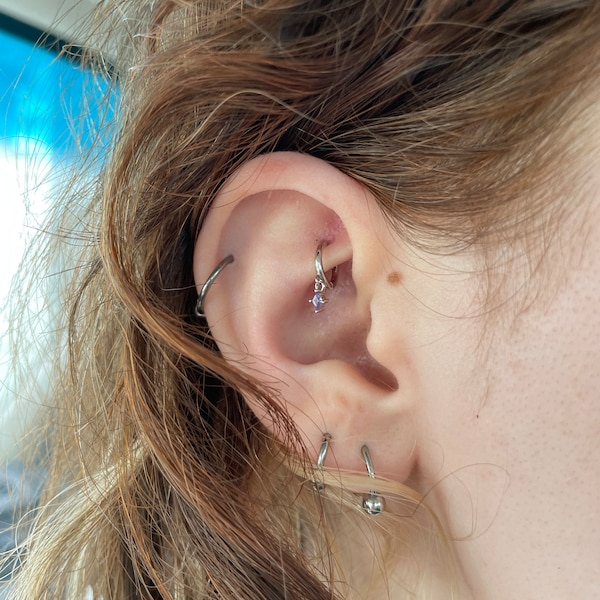 Tiny Ruby Dangle Rook Hoop Earring • Gemstone Helix Hoop • Rook Earring ...