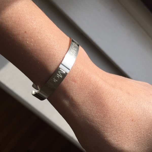 GPS Compass Coordinate Custom Engraved Cuff Bracelet • Sterling Silver ...