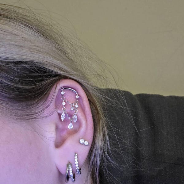 925 Solid Silver, Diamond Drape Chandelier Threaded Stud Earring ...