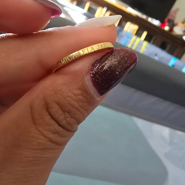 Personalized 18k Thin Band Ring, Engraved 18k Solid Yellow Gold Ring, 1 ...