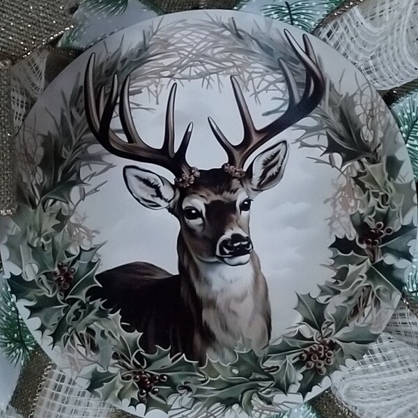 Round Deer Wreath Sign, Winter Wreath Sign, Personalize It by Pam, Door ...