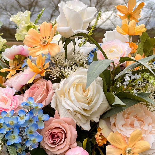 23.5" Fake Cosmos Wildflowers Branch in Soft Yellow & Champagne, Spring ...