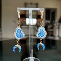 Royal Blue Geode Slice Pairs Geode Slice Gold Plated Earrings - Etsy