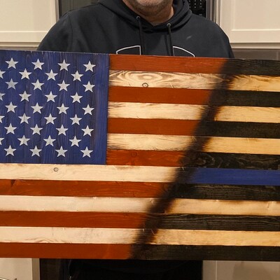 Wooden Rustic Style Split American Flag / Thin Line Flag 20x38 - Etsy