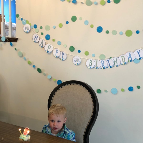 PRINTABLE Blue and Green Ball Party "happy Birthday" Banner, Green ...