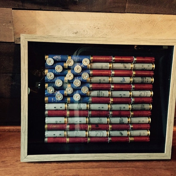 Shotgun Shell American Flag in a Faux Barnwood Shadowbox - Etsy
