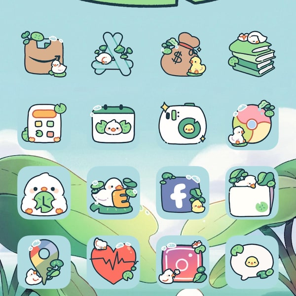 Cute Ducky Pond App Icon Set | Kawaii Aesthetic Theme for Android IOS ...