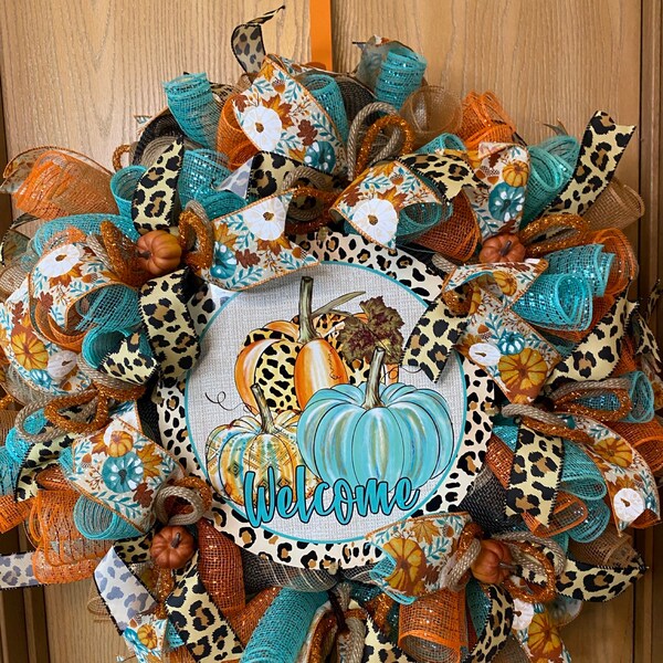 Leopard Welcome Pumpkins Wreath Sign - Etsy