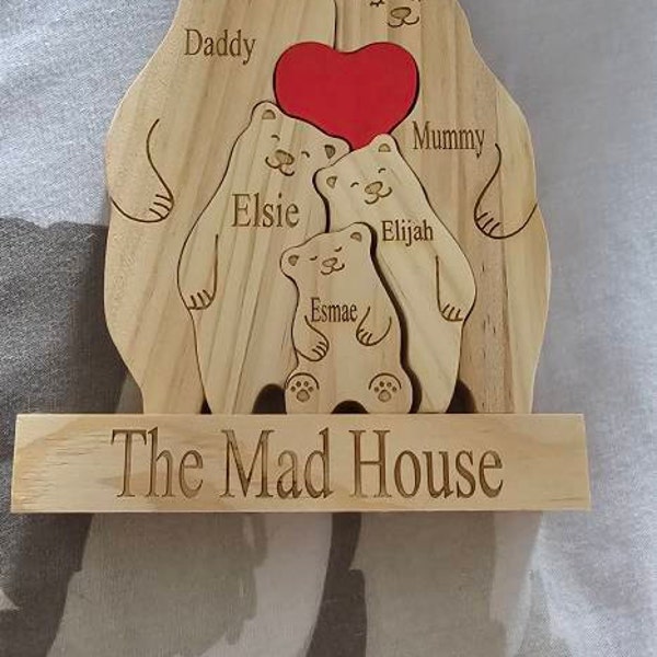 Family Wooden Hug Bears Puzzle,personalized Family Puzzle,custom Wooden ...
