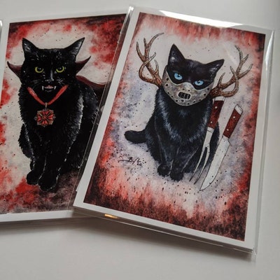 Contemporary Horror Kitten Postcards Black Cat Cards - Etsy