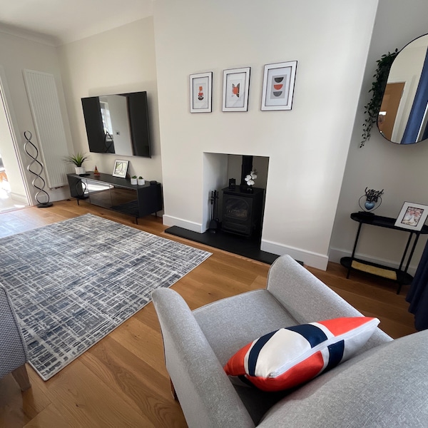 Abstract Geometric Pillow Cover, Navy Blue and Orange Home Decor ...