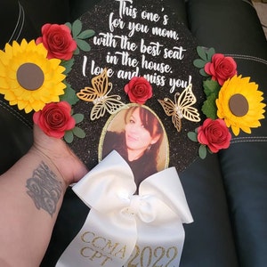 Custom Graduation Cap With BOW & BLING , 3D Paper Flowers, Graduation ...