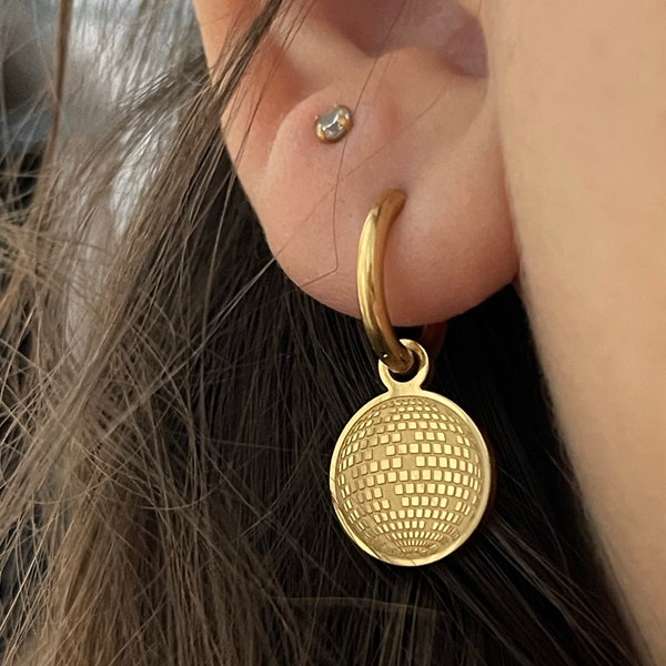 Shining Mirrorball Earrings - Reversible Engraved Circle Mini Hoop ...