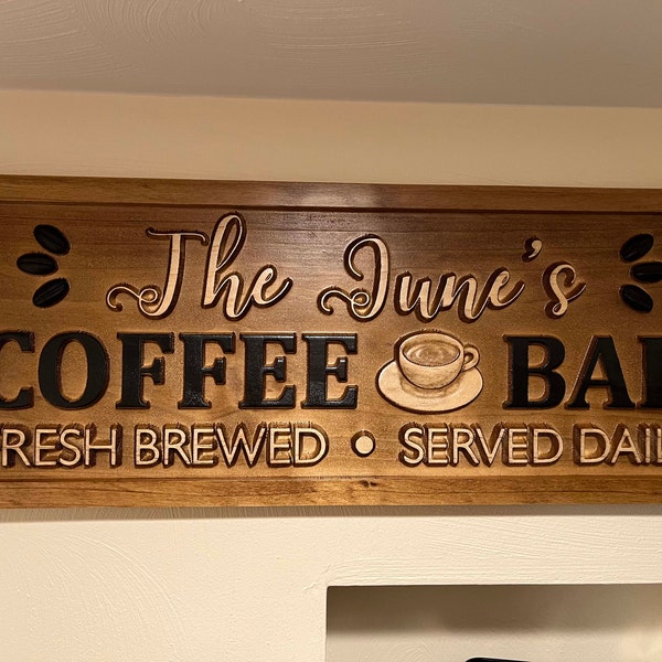 Personalized Coffee Bar Sign for Kitchen Carved Wood Sign Custom Coffee ...