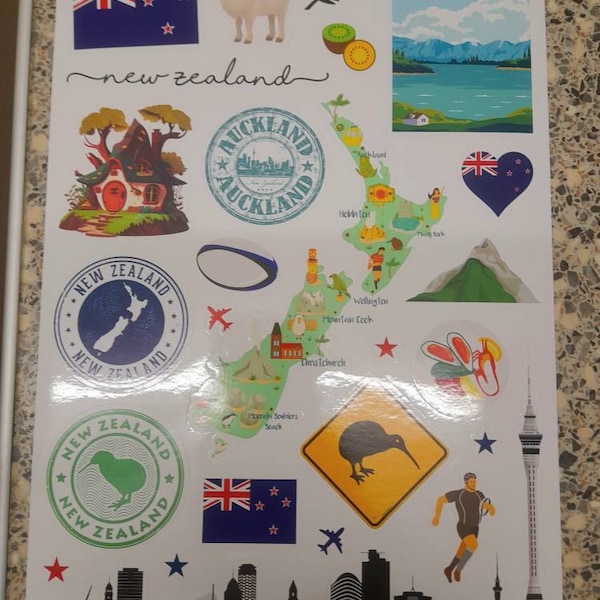 A4 Sticker Sheet New Zealand Landmarks Vinyl Stickers - Kiwi City Map ...