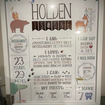 Woodland Animals Birthday Board Woodland Birthday Milestone Poster 1st ...