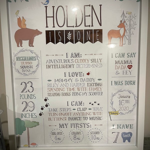 Woodland Animals Birthday Board Woodland Birthday Milestone Poster 1st ...