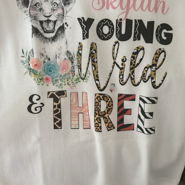 Young Wild and Three Birthday Shirt Safari Birthday Shirt Girls 3rd Birthday Shirt Kids Third ...